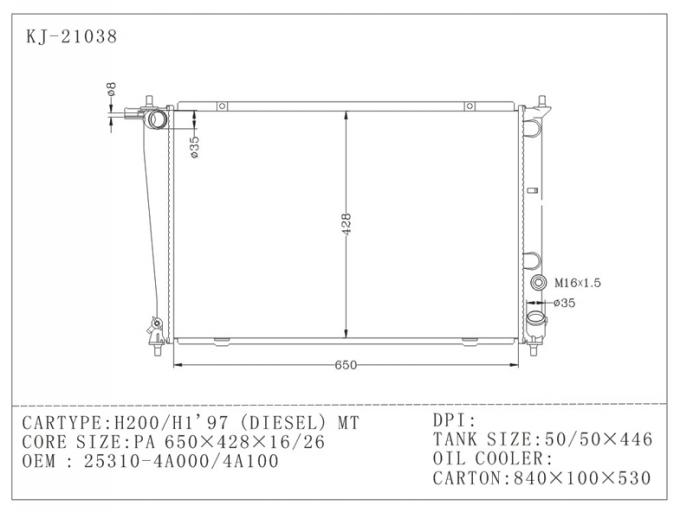 25310-4A000 Aluminum Hyundai Radiator For H200 / H1 1997 ( DLESEL ) MT