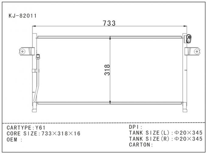 Y61 Nissan Condenser , automotive air conditioning condenser 16mm thickness