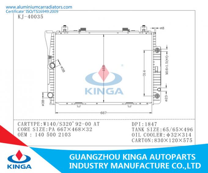 Car radiator Mercedes Benz W140 / S320 1992 , 2000 AT OEM 1405002103