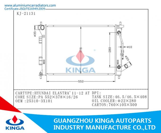 Auto Parts Aluminum Hyundai Radiator for ELANTRA OEM 25310 - 3X101