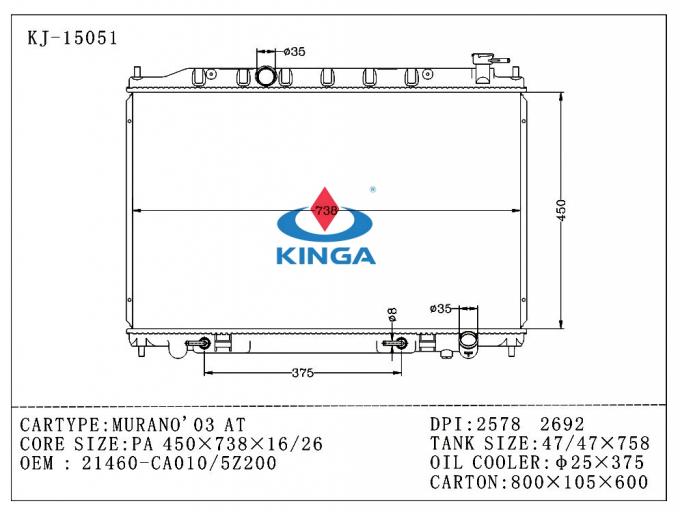 03 MURANO Aluminum Nissan Radiators AT PA 16 26 OEM 21460 - CA010 ...