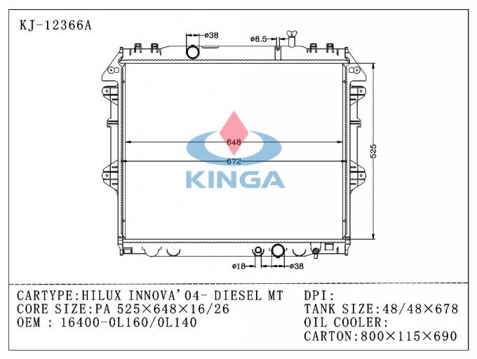Innova 2004 Toyota Toyota Hilux Radiator Oem 16400 0L160 With Plastic Tank