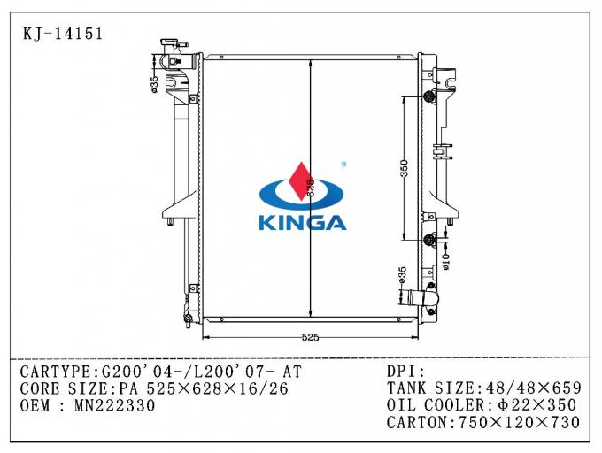 Professional Aluminum Mitsubishi Radiator for G200 ' 04 / L200 ' 07 OEM ...