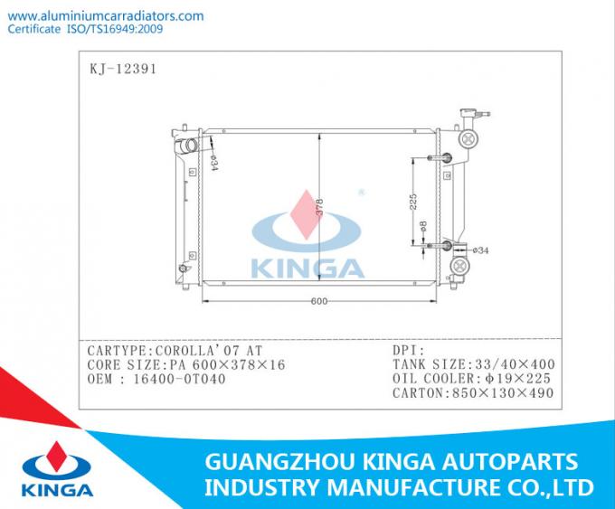 Replacement 2007 Toyota Radiator COROLLA PA16 / AT Aluminum Core OEM ...