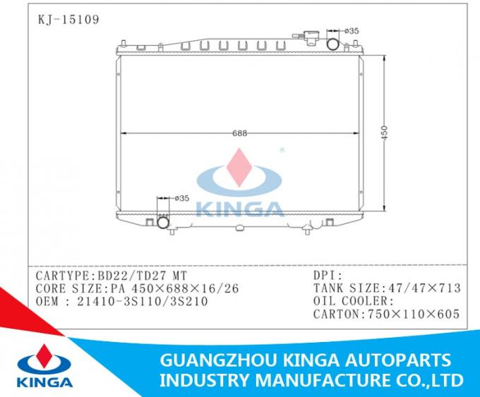 BD22 / TD27 High Efficient Nissan Radiator Coolers OEM 21410-3S110 ...