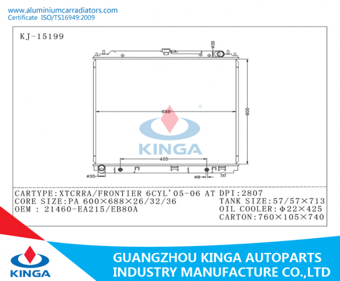 Custom Nissan Radiator OEM 21460 - EA215 / EB80A Xtcrra / Frontler 6cyl ...