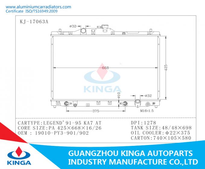 Performance 1991 1995 KA7 AT Honda Legend Radiator 19010-py3-901/902