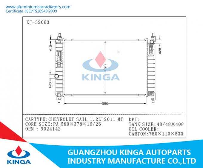 CHEVROLET SAIL 1.2L'2011 MT Aluminum Car Radiators OEM 9024142 Plastic Tank