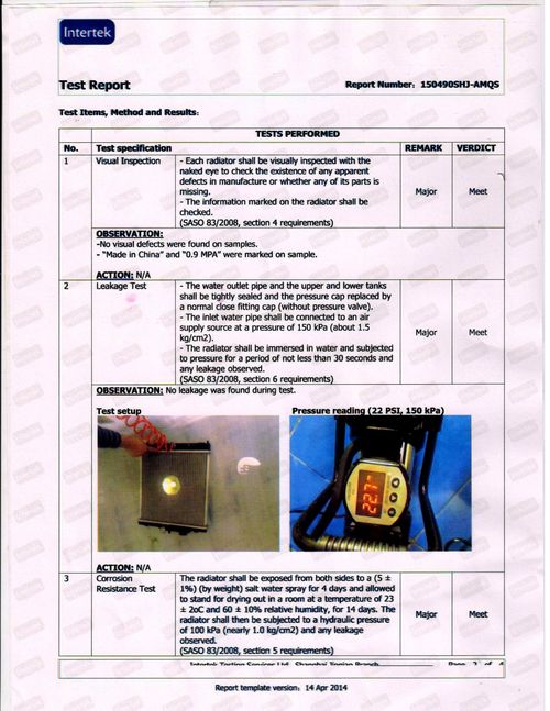 Intertec Testing Report for Kinga Radiator - latest china supplier news
